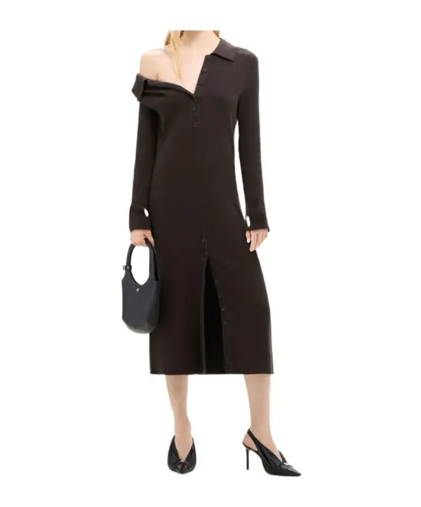 COURREGES Button Detailed Ribbed-knit Midi Dress
