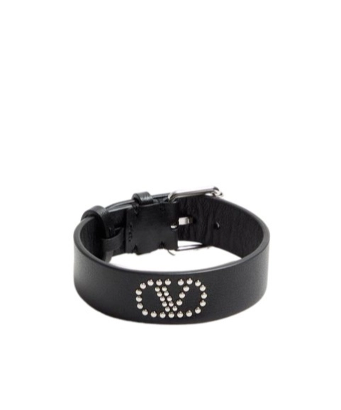 Valentino Garavani Vlogo Signature Leather And Metal Bracelet - Black