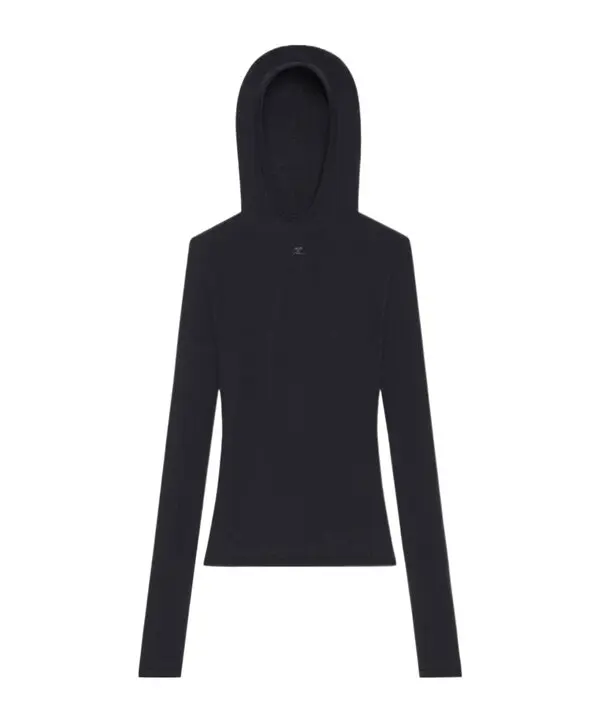 COURREGES Long Sleeve Embroidered Hoodie - Black