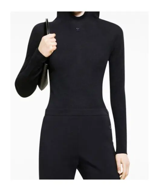 COURREGES Long Sleeve Embroidered Hoodie - Black