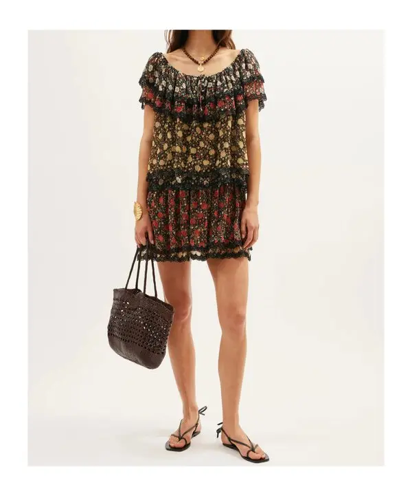 Rixo Floral Motif Ruffled Dress