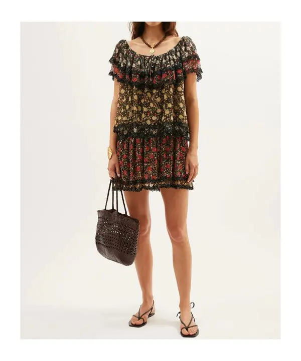 Rixo Floral Motif Ruffled Dress