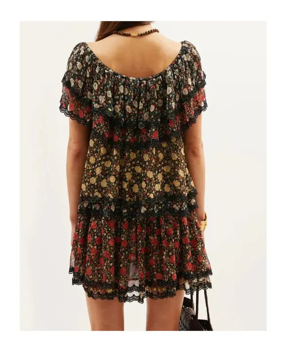 Rixo Floral Motif Ruffled Dress