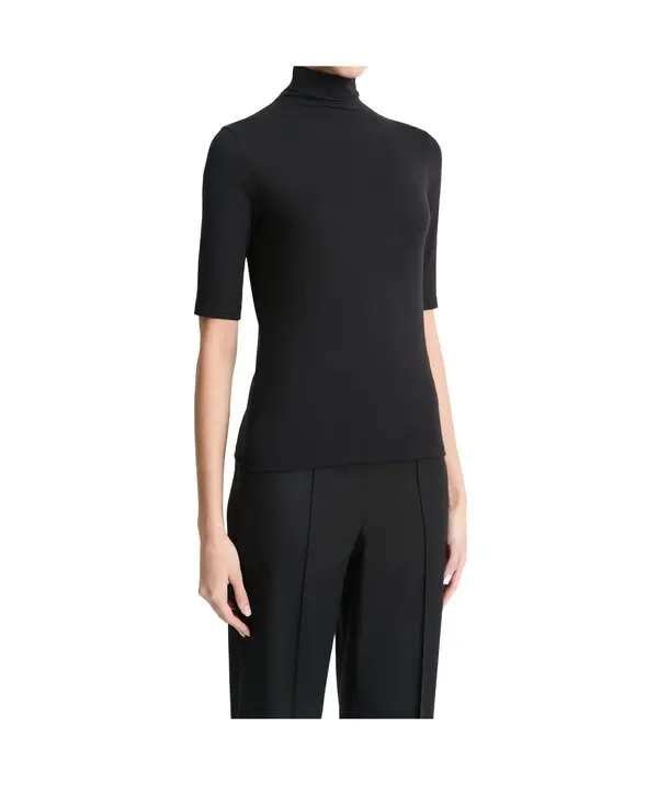 Vince Elbow-sleeved Turtleneck Top - Black