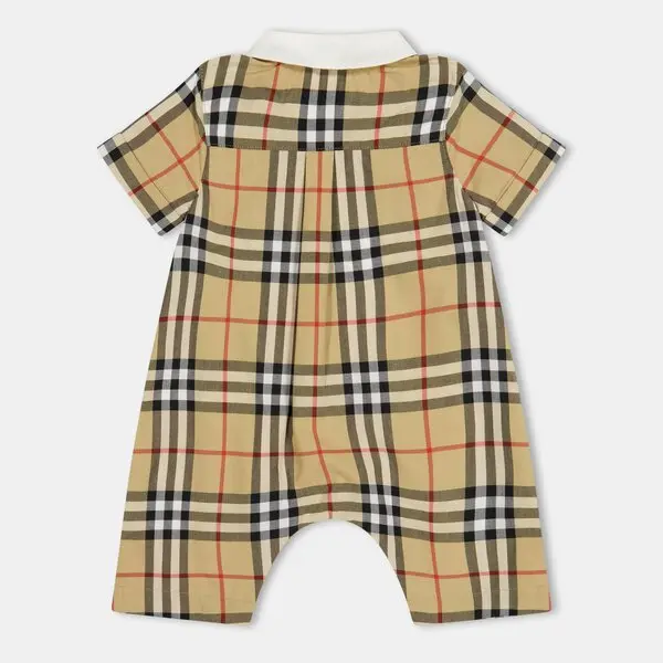 Burberry Plaid Short Sleeve Romper With Collar