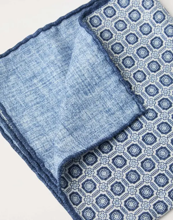 Brunello Cucinelli Geometric Designed Pocket Square - Blue