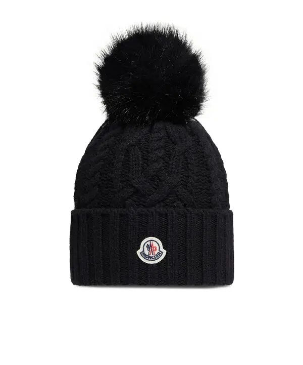 Moncler Wool Cashmere Blend Beanie With Pom Pom