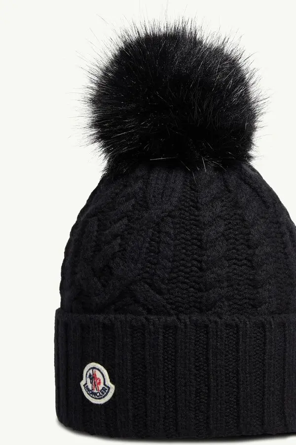 Moncler Wool Cashmere Blend Beanie With Pom Pom