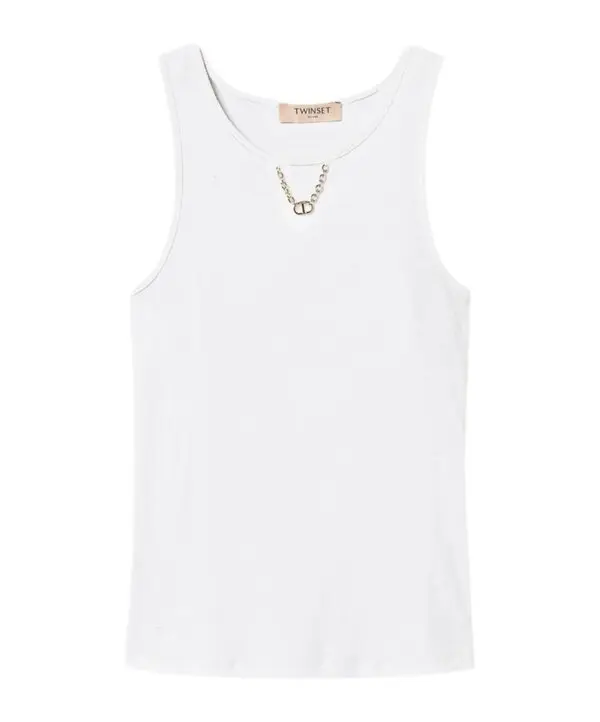 TWINSET Sleeveless Cotton Tank Top With Chain Detail