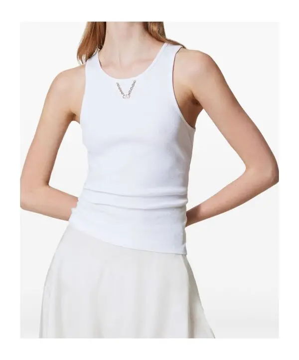 TWINSET Sleeveless Cotton Tank Top With Chain Detail