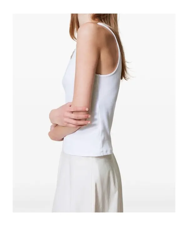 TWINSET Sleeveless Cotton Tank Top With Chain Detail