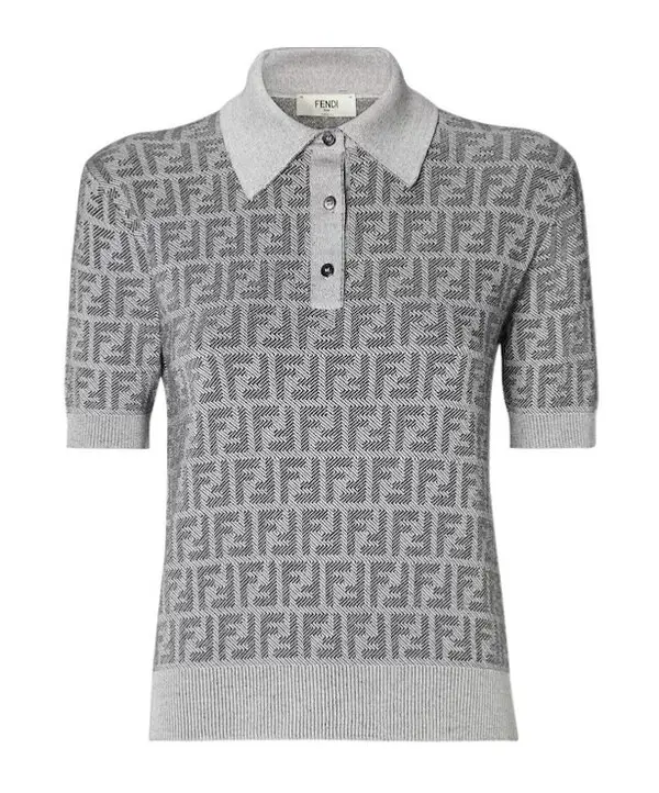 Fendi Gray Ff Jacquard Polo Shirt - Grey