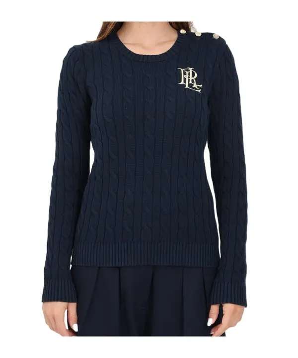 Ralph Lauren Embroidered Cable Knit Jumper - Navy