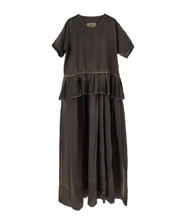 UMA WANG Short Sleeve Maxi Dress With Pleated Details