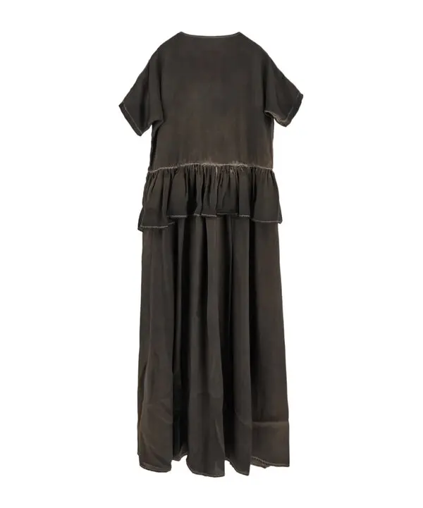 UMA WANG Short Sleeve Maxi Dress With Pleated Details