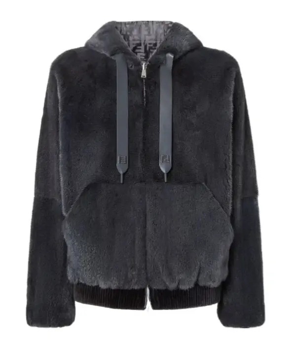 Fendi Logo Detailed Hooded Reversible Jacket - Black