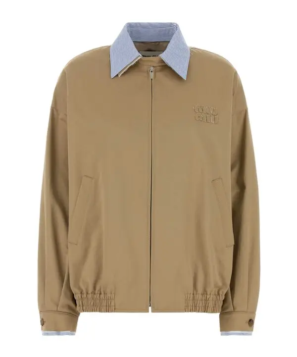 Miu Miu Embroidered Logo Zip-up Blouson Jacket - Rope Ash