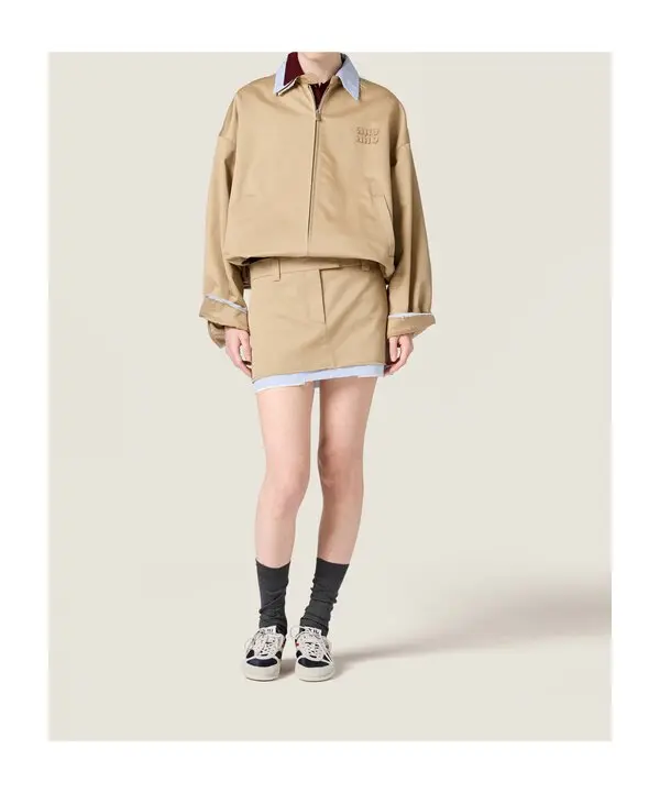Miu Miu Embroidered Logo Zip-up Blouson Jacket - Rope Ash
