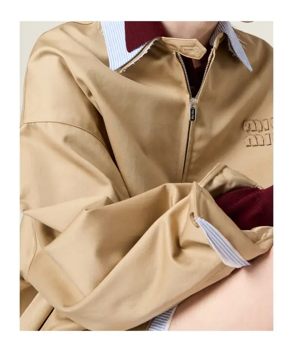 Miu Miu Embroidered Logo Zip-up Blouson Jacket - Rope Ash