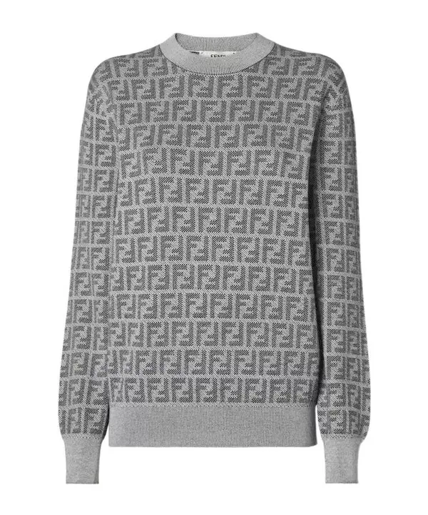 Fendi Ff Jacquard Long Sleeve Jumper - Grey