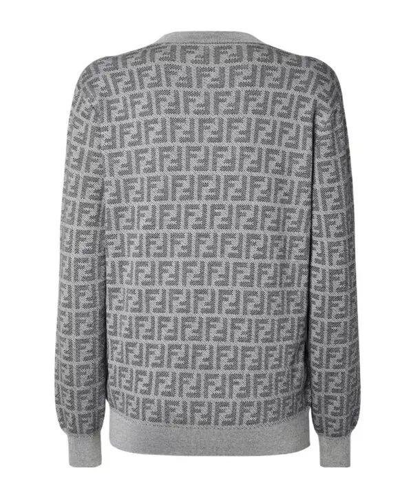 Fendi Ff Jacquard Long Sleeve Jumper - Grey