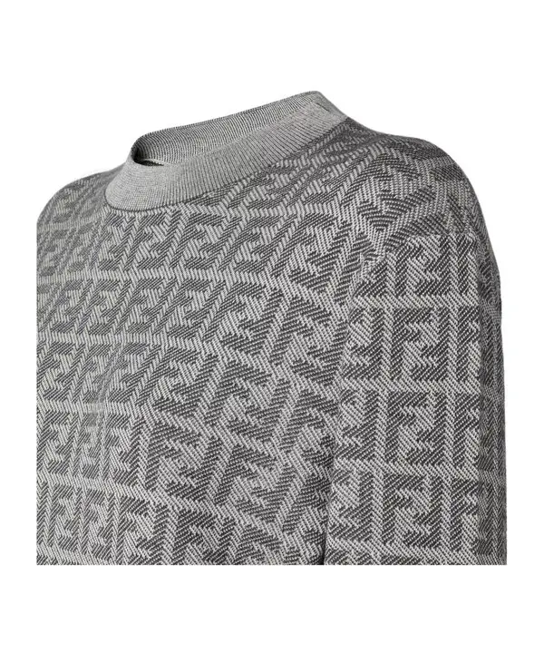 Fendi Ff Jacquard Long Sleeve Jumper - Grey