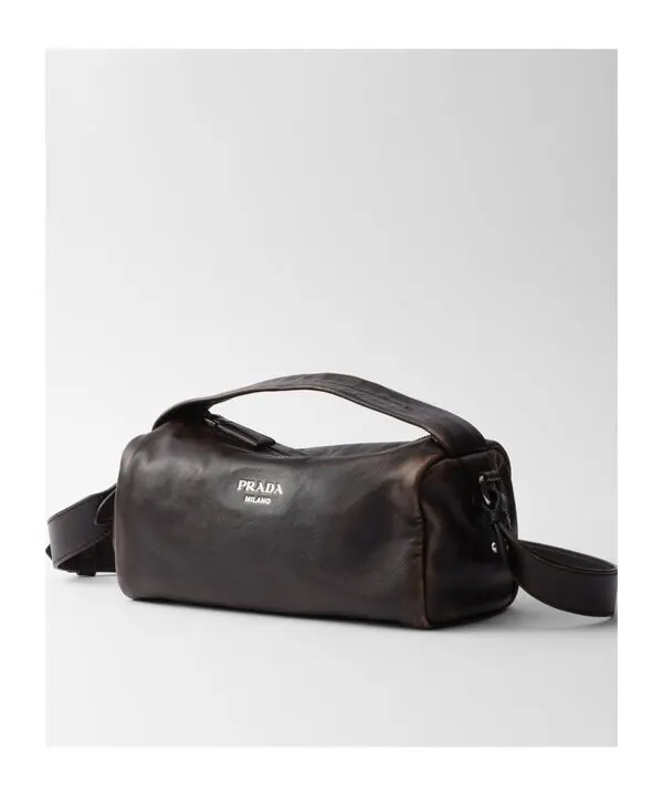Prada Logo-detailed Zip-up Shoulder Bag - Dark Brown