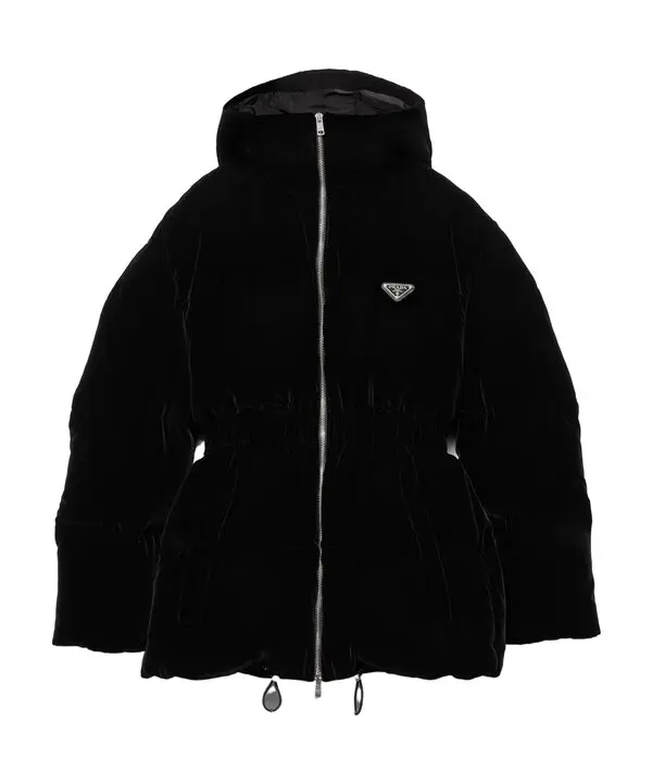 Prada Hooded Down Jacket With Enameled Metal Triangular Logo