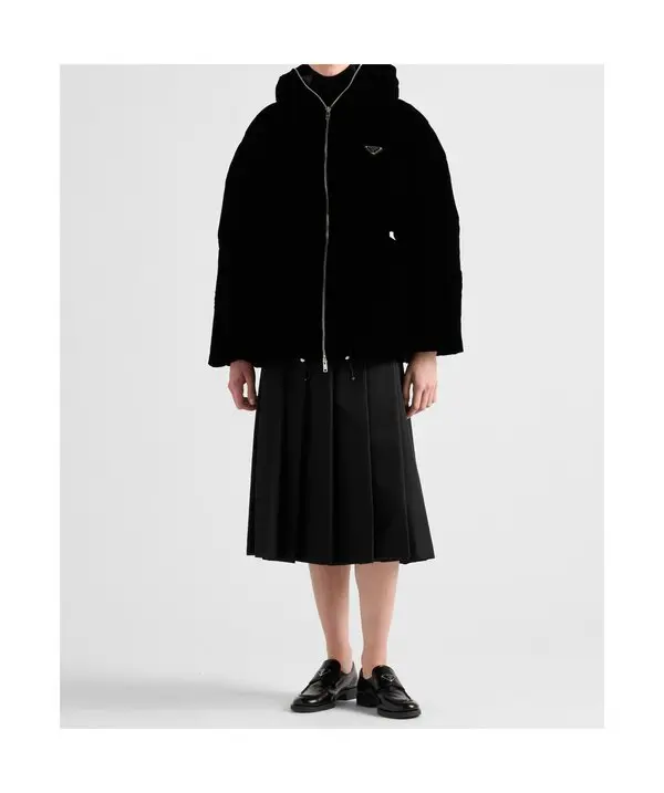 Prada Hooded Down Jacket With Enameled Metal Triangular Logo