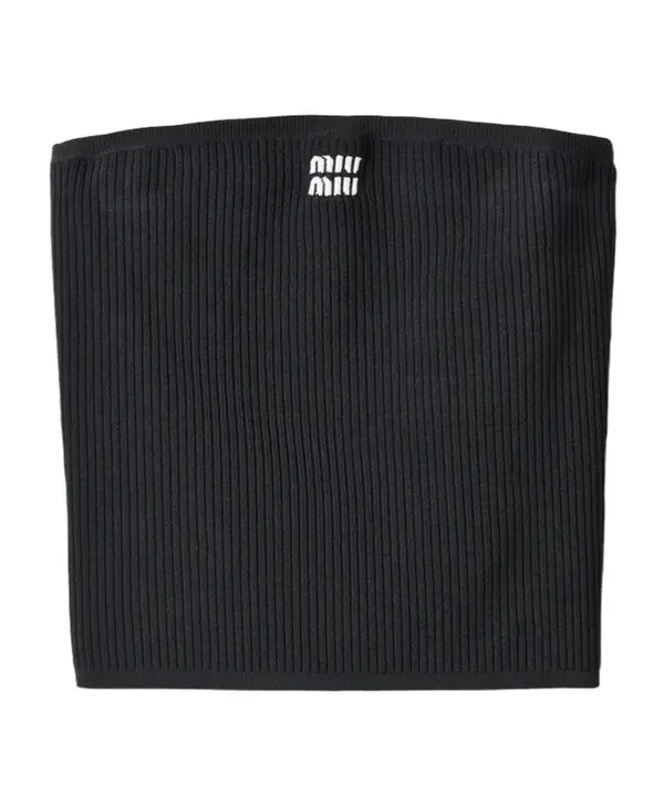 Miu Miu Strapless Ribbed Cropped Top - Black