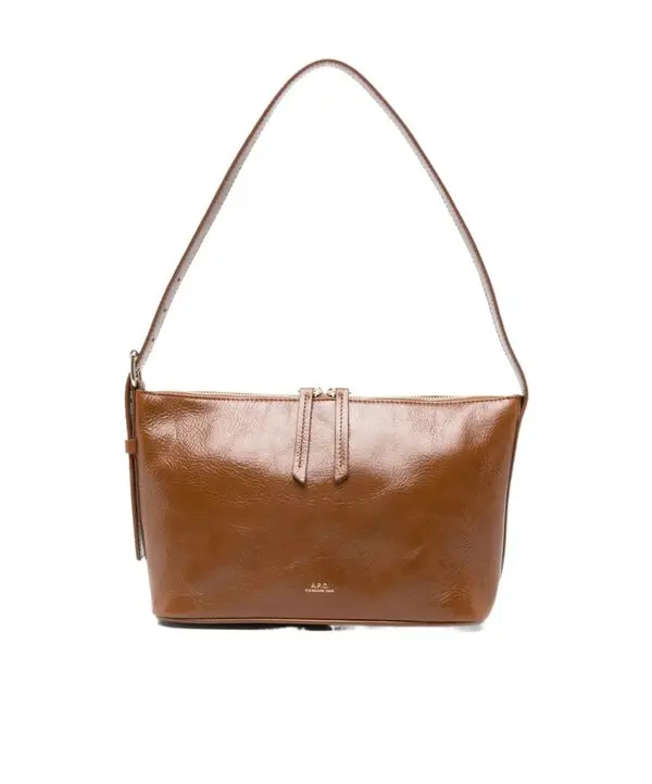A.p.c. Vera Logo Printed Zipped Shoulder Bag - Brown