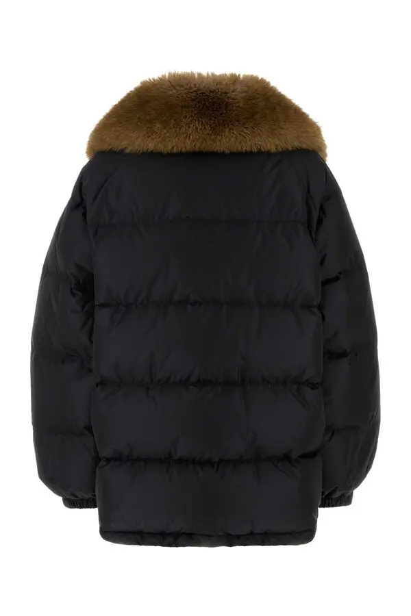 Prada Padded Jacket With Drawstring And Removable Fur Collar