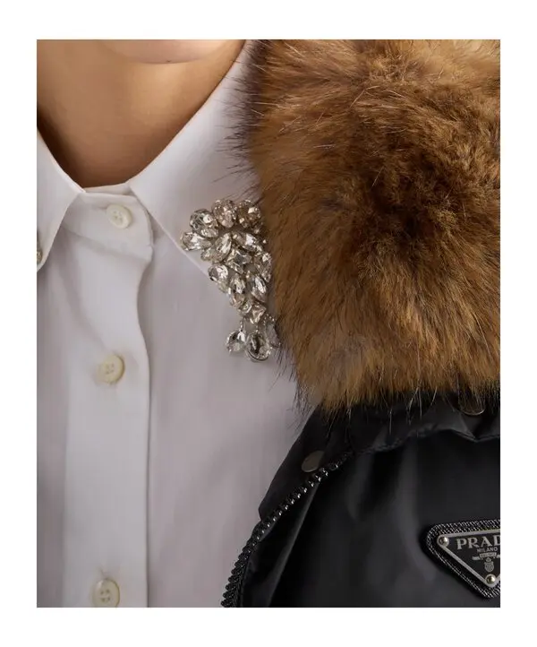 Prada Padded Jacket With Drawstring And Removable Fur Collar