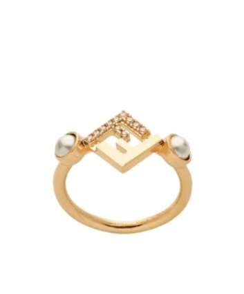 Fendi Ring Finish Metal With Pearls And Crystals - Gold