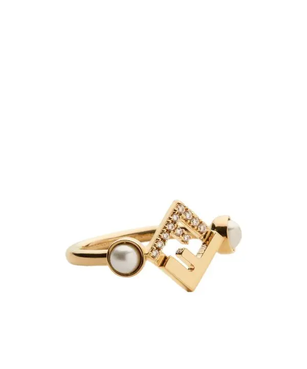 Fendi Ring Finish Metal With Pearls And Crystals