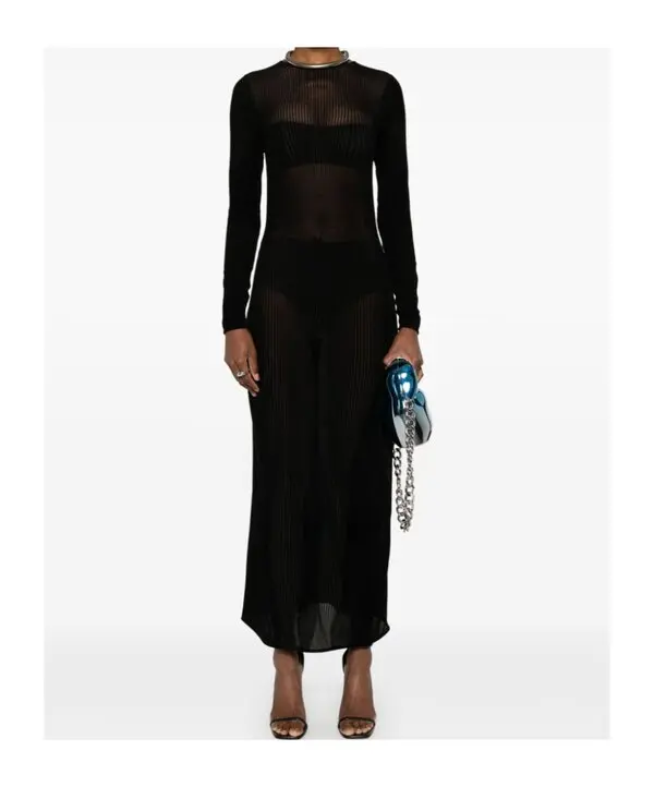 JEAN PAUL GAULTIER Pinstripe Sheer Mesh Midi Dress