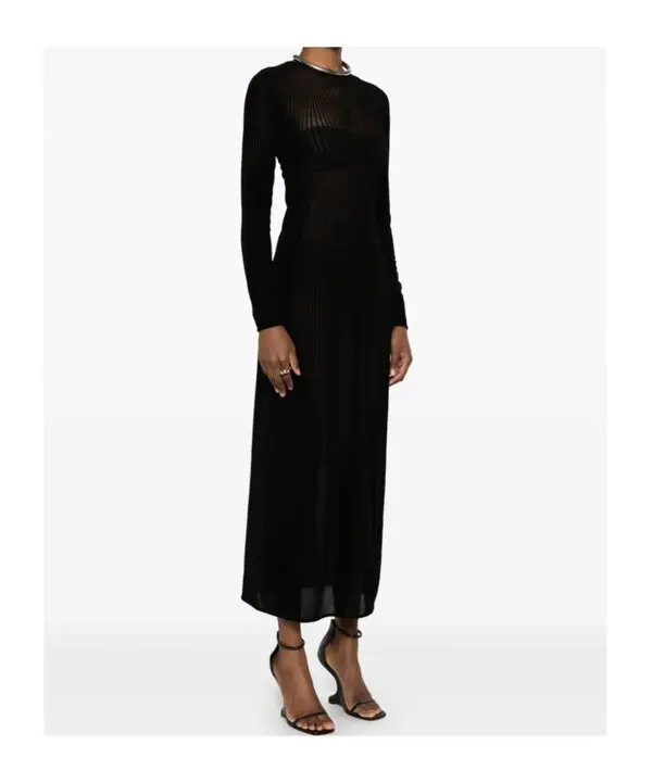 JEAN PAUL GAULTIER Pinstripe Sheer Mesh Midi Dress