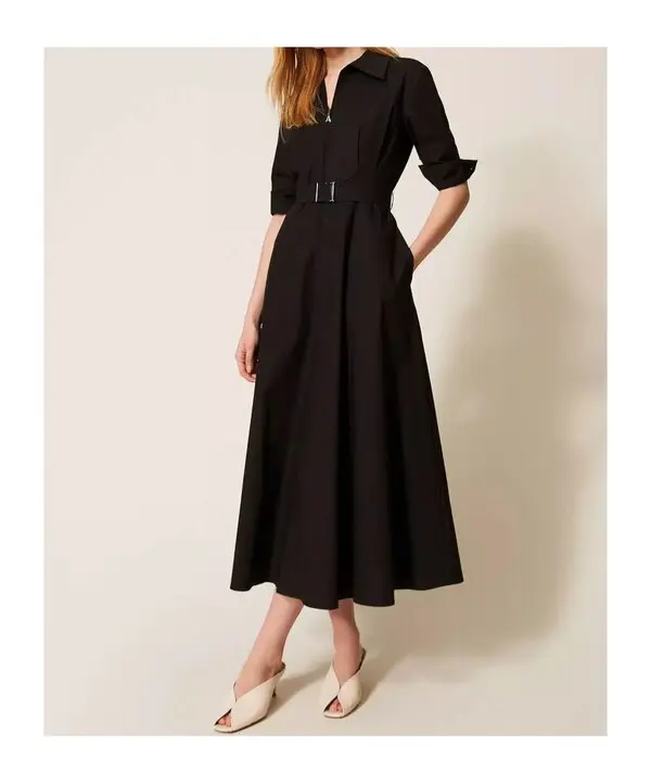 TWINSET Belted Poplin Midi Dress