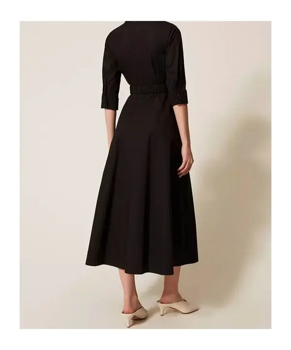 TWINSET Belted Poplin Midi Dress