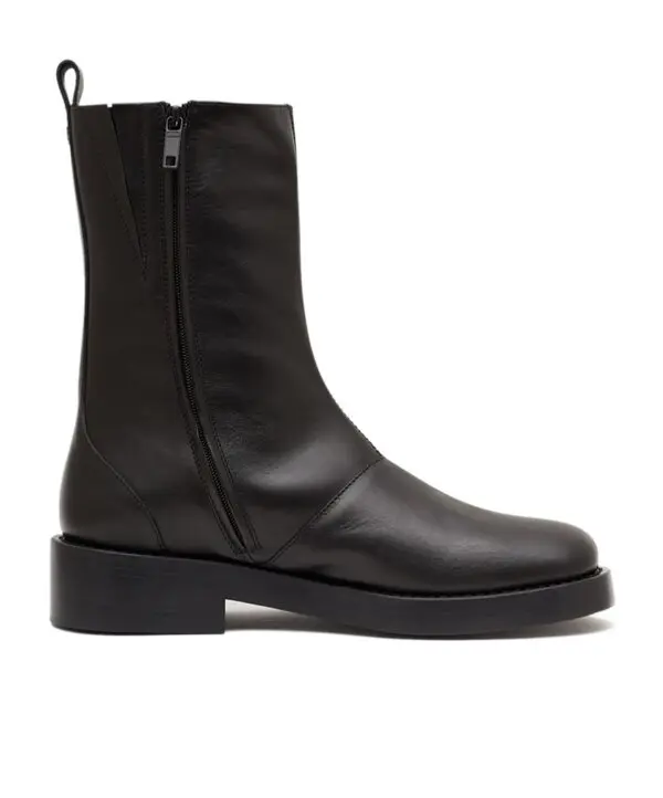 COURREGES Stretch Leather Boots With Embossed Logo And Side Zippers