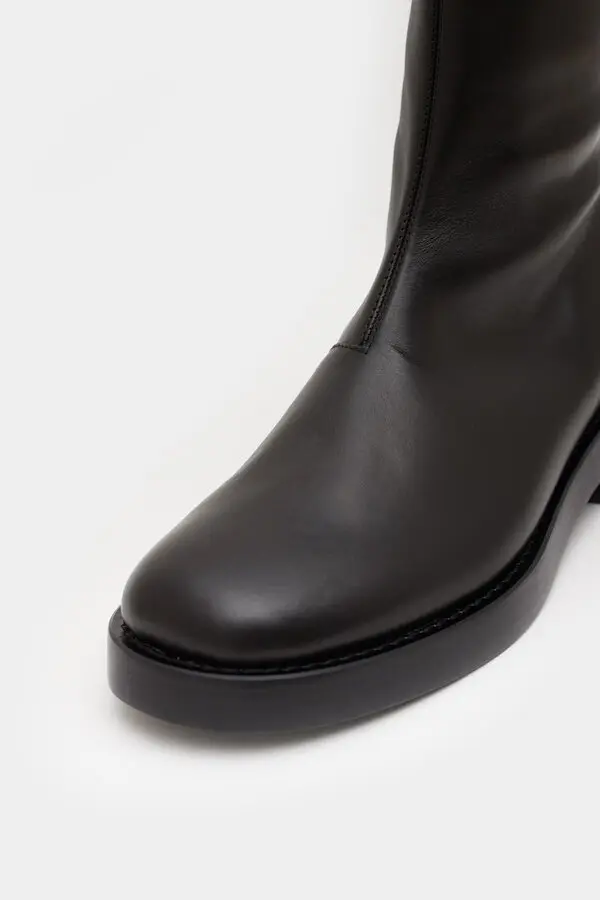 COURREGES Stretch Leather Boots With Embossed Logo And Side Zippers