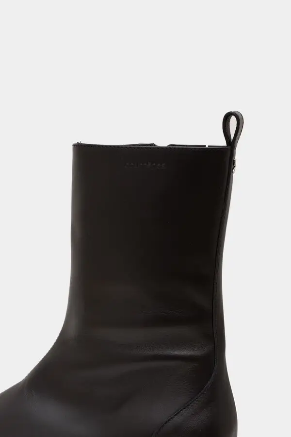 COURREGES Stretch Leather Boots With Embossed Logo And Side Zippers