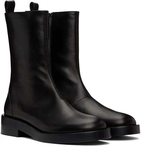 COURREGES Stretch Leather Boots With Embossed Logo And Side Zippers