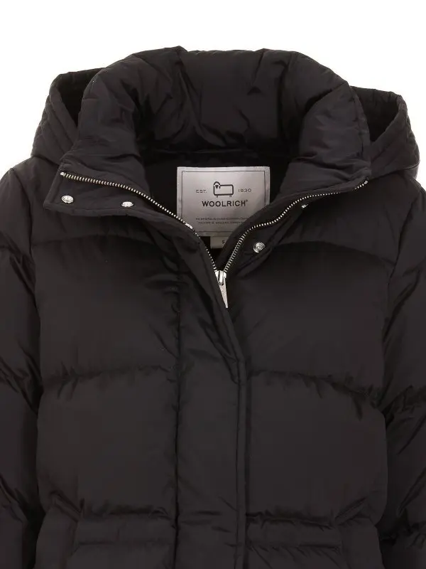 Woolrich Hooded Down Jacket With Zip And Button Details
