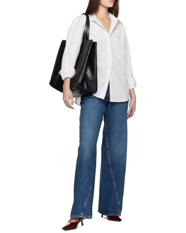 ANINE BING Long Sleeve Striped Shirt - White