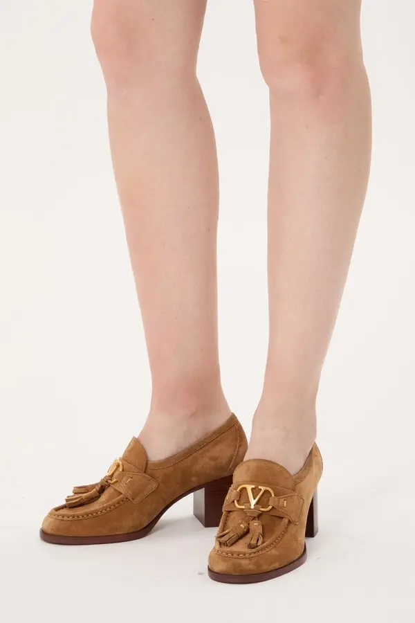 Valentino Garavani Vlogo Signature Loafer Pump 60mm Block Heel - Brown