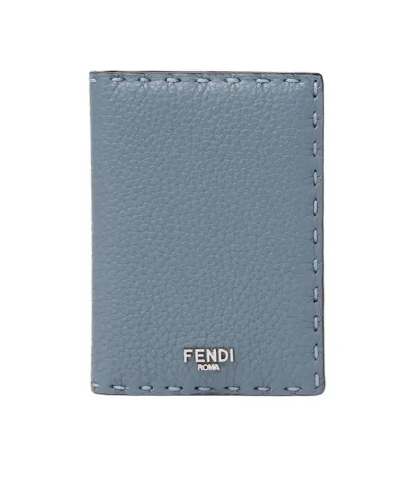 Fendi Mercury Blue And Dark Grey Selleria Card Holder With 104 Hand-sewn Stitches - Light Blue