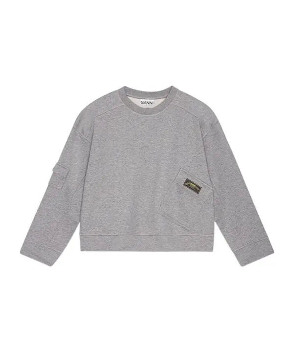 GANNI Crewneck Oversized Sweatshirt With Asymmetrical Pockets