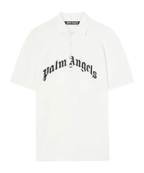 Palm Angels Curved Logo Embroidered Polo Shirt