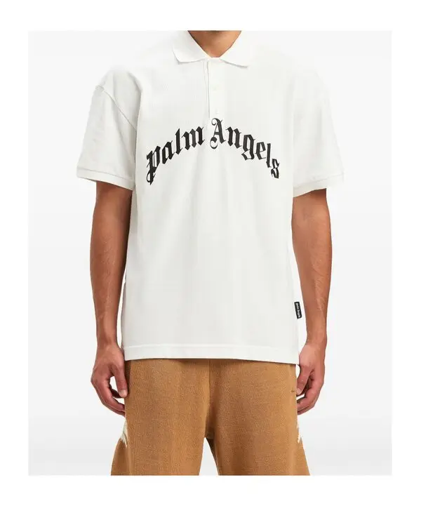 Palm Angels Curved Logo Embroidered Polo Shirt